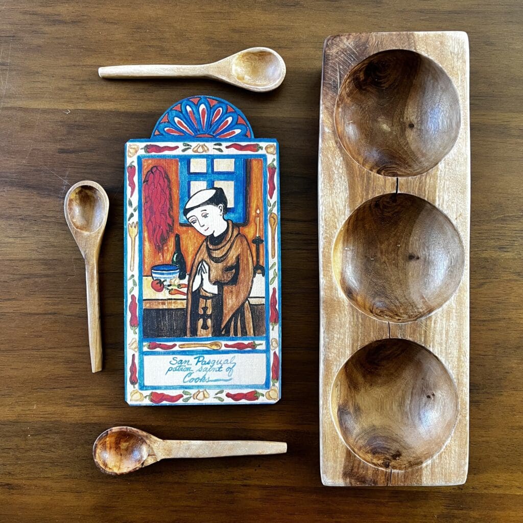 "SAN PASQUAL EN LA COCINA" WOODEN RETABLO FOR COOKS - New Mexico Catalog